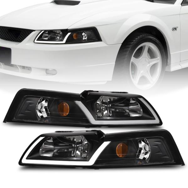 商品名: Stehlen 642167826583 1999-2004 Ford Mustang DRL LED ストリップバー ヘッドライト 信号付き アンバー ブラック Stehlen 642167826583 Compatible W...