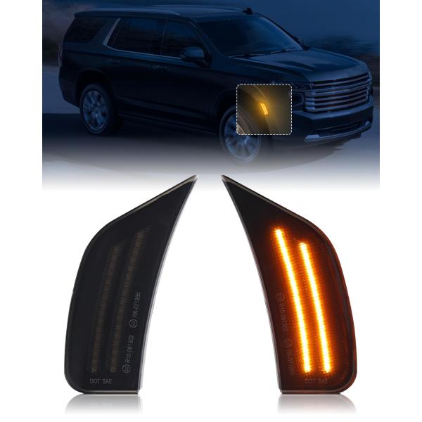 商品名:  PWOBVZ Amber LED Side Marker Lights for Chevy Tahoe Escalade ESV Yukon XL Denali Suburban 2021 2022 2023, Smoked L...
