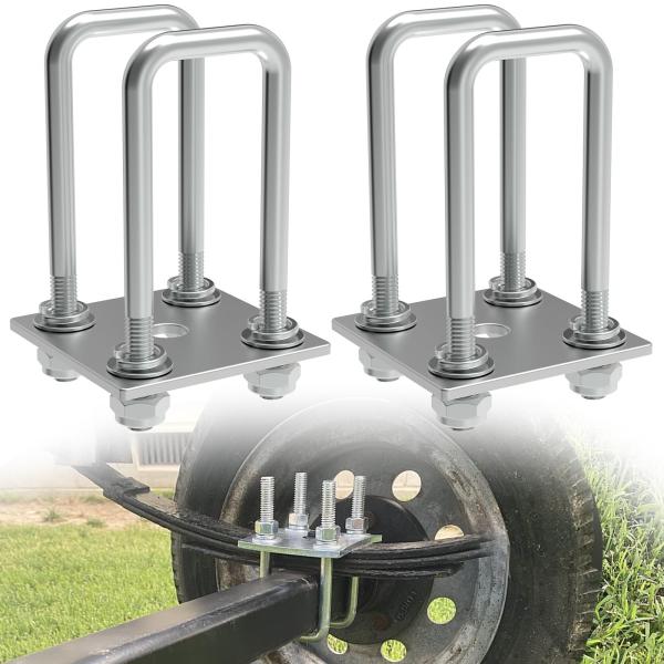 商品名: ボートトレーラー取り付け車軸リーフスプリング用スクエアUボルトキット 亜鉛(4Uボルト+プレート2個)、頑丈なスクエアUボルト、トレーラー、自動車トレーラー用ナットとフレームプレート付き、幅2 1/4インチ x 長さ6 3/10イ...