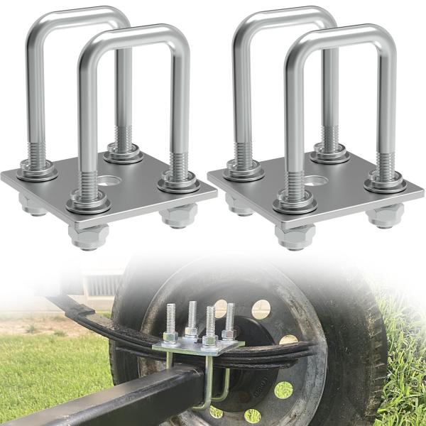 商品名: スクエアUボルトキット ボートトレーラー取り付け車軸リーフスプリング亜鉛 (Uボルト4個 + プレート2個) 頑丈な正方形Uボルト ナットとフレームプレート付き トレーラー自動車トレーラー用 幅2インチ x 長さ5インチ, M23...