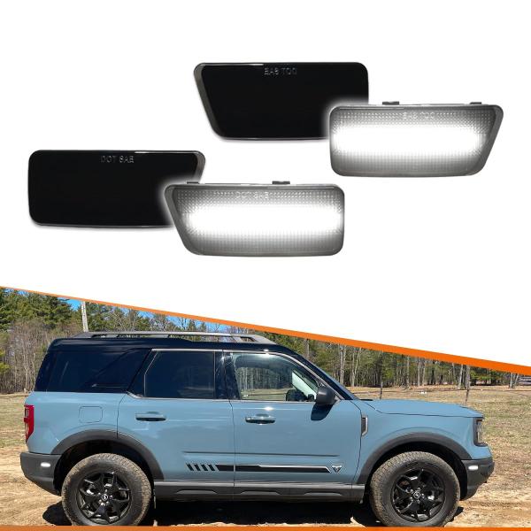 商品名:  ADIIL 4PCS Smoked Lens Front&amp;Rear Bumper Side Marker Lights For 2021-2024 Ford Bronco Sport（White Llights）ブランド...