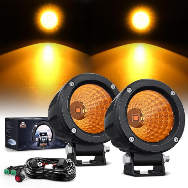 商品名:  Nilight Amber LED Light Pods 2 PCS 3" Flood Round Offroad Driving Auxiliary Fog Lights Built-in EMC w/18AWG DT Wir...