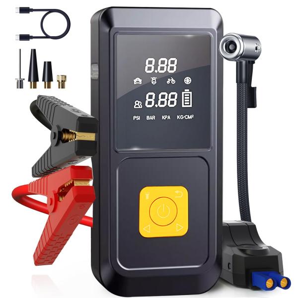 商品名:  Junfire Portable Tire Inflator Air Compressor with Car Jump Starter, 120 PSI Tire Pump 8000mAh Power Bank Charger,...