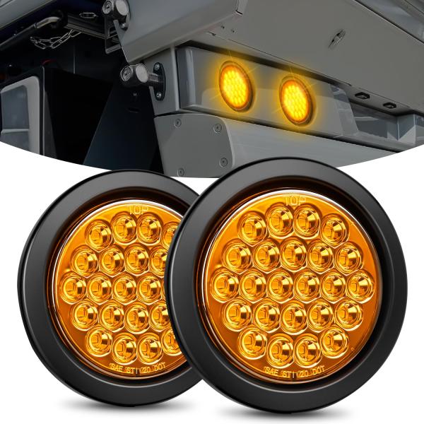 商品名:  Nilight 4Inch Round Trailer Tail Light 2PCS 24LED Amber Turn Signals Light w/Flush Mount Grommets Plugs IP67 Water...
