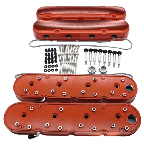 商品名: SHLPDFM フィン付きオレンジ鋳造アルミニウム製バルブカバー2点セット シボレースモールブロック LS1 LS2 LS3 LSXエンジン用 1 Set SHLPDFM Finned Orange Cast Aluminum 2...