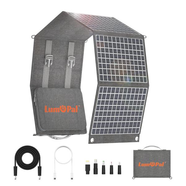 商品名: LUMOPAL ポータブルソーラーパネル 60W 折りたたみ式ソーラーパネル 折りたたみ式ソーラー充電器 PD60W USB C QC3.0 USB A DC18-20V出力 キャンプバックパッキング用 電話/ノートパソコン/ポー...