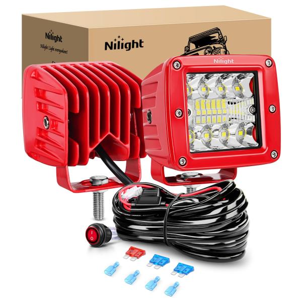 商品名:  Nilight LED Light Pods 2PCS 42W 3 Inch Triple Row Spot Flood Combo Cubes with Wiring Harness Kit for Driving Backu...