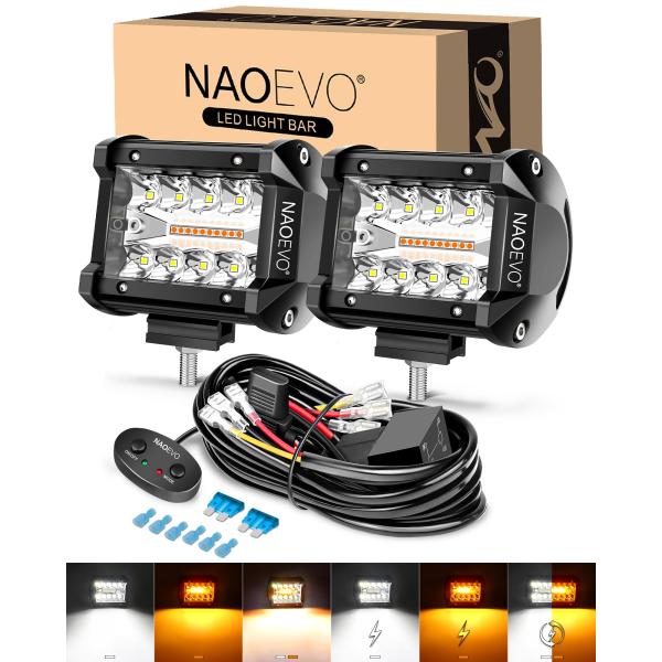 商品名:  NAOEVO 4 Inch LED Pod Lights, White Amber LED Fog/Driving/Offroad Lights Strobe/Memory Mode and 2 Leads Wiring Har...