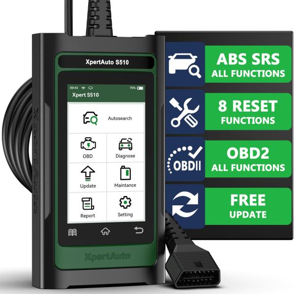 商品名: XpertAuto S510 OBD2 スキャナー診断ツール、車のコードリーダーとリセットツール、ABS SRS付き、8つのリセット機能、生涯無料アップデート、1996年以降のOBD II/EOBDプロトコルカー用の自動車用スキャ...