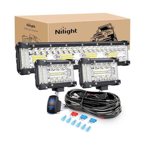 商品名:  Nilight Side Shooter LED Light Bar Set 12 Inch Triple Row Spot Flood Combo Lights, 2PCS 4.3Inch LED Pod Lights wit...