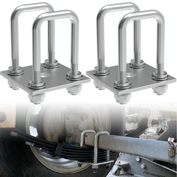 商品名: ボートトレーラー取り付け車軸リーフスプリング用スクエアUボルトキット 亜鉛(4Uボルト+プレート2個)、頑丈なスクエアUボルト、トレーラー、自動車、トレーラー用フレームプレート(幅2インチ x 長さ5インチ)。 Square U-...