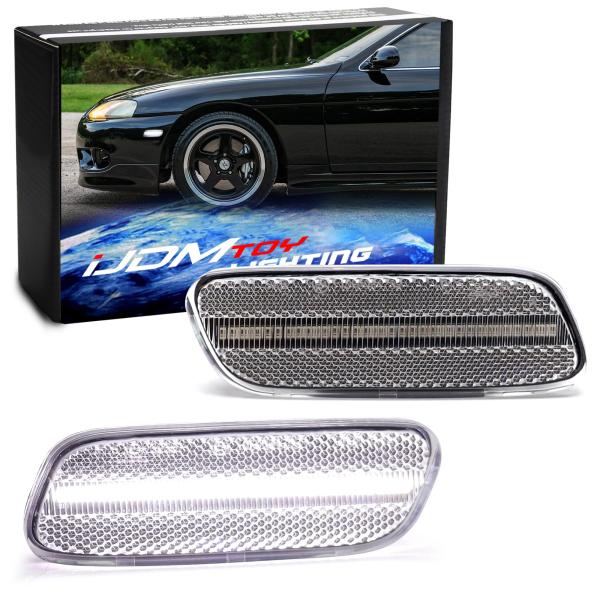 商品名: iJDMTOY セミクリアレンズ 30-SMD キセノン ホワイト フルLED ストリップ フロントバンパー サイドマーカー ライトキット レクサス 1992-2000 SC300 SC400と互換性があり、OEMアンバーフロント...