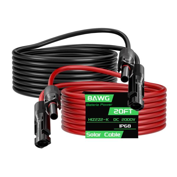 商品名: Bateria Power 20フィート 8AWG ソーラーパネル延長ケーブル 10ゲージ PVワイヤー メス&amp;オス防水コネクタ付き RV、太陽光発電システム用 2本セット 20Feet 8AWG Solar Panel ...