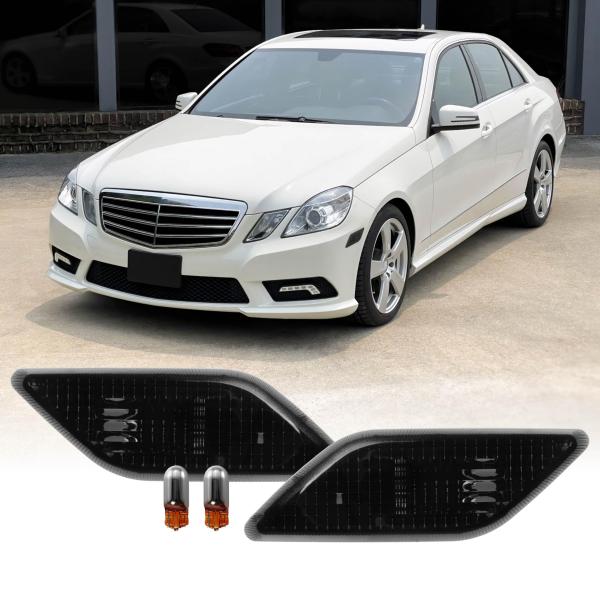 商品名:  USR 10-13 E-Class BUMPER SIDE MARKERS Set (Left + Right) with x2 CHROME AMBER BULBS UPGRADE - Compatible with 2010...