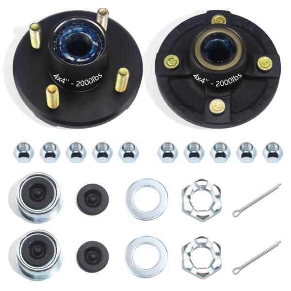 商品名: GREPSPUD 2セット トレーラーハブキット 4オン4インチ 2000ポンド 1インチ BT8ストレートアクスルスピンドル、プレ潤滑L44643ベアリング 4x4インチ トレーラー交換用アイドラーハブ 4ラグボルトトレーラーホ...