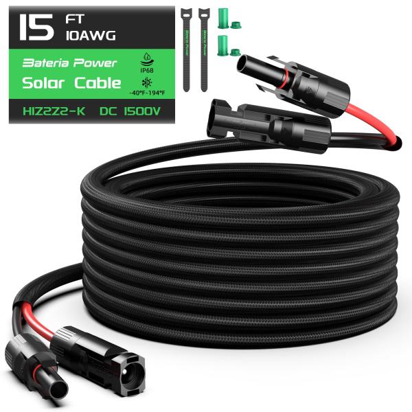 商品名: 15フィート ツインワイヤー ソーラーパネル延長ケーブル 10ゲージ PVワイヤー IP68メス&amp;オス防水コネクタ付き 難燃性保護スリーブとダストキャップ 自宅 RV 太陽光発電システム用 15FT Twin Wire S...