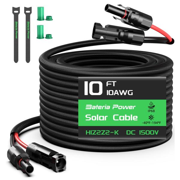 商品名: 10フィート ツインワイヤー ソーラーパネル延長ケーブル 10ゲージ PVワイヤー IP68メス&amp;オス防水コネクタ付き 難燃性保護スリーブとダストキャップ 自宅 RV 太陽光発電システム用 10FT Twin Wire S...