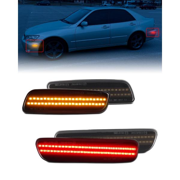 商品名:  PWOBVZ IS300 Amber&amp;Red LED Side Marker Lights for Lexus IS300 2000 2001 2002 2003 2004 2005, Smoked Lens Front...