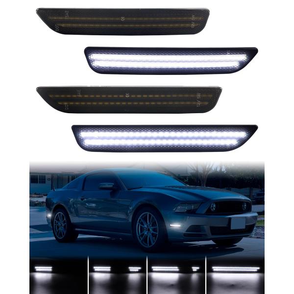 商品名: スキャンホワイトLEDサイドマーカーライト フォードマスタング2010 2011 2012 2013 2014、スモークレンズフロントリアフェンダーデイランニングライト、4個パック Scan White LED Side Mark...