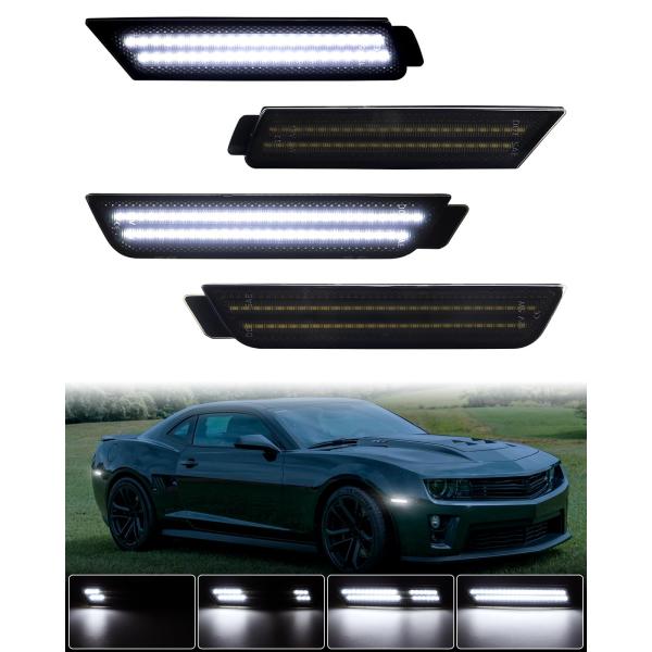商品名:  Dynamic White LED Side Marker Lights for Chevy Camaro 2010 2011 2012 2013 2014 2015, Smoked Lens Front Rear Bumper...