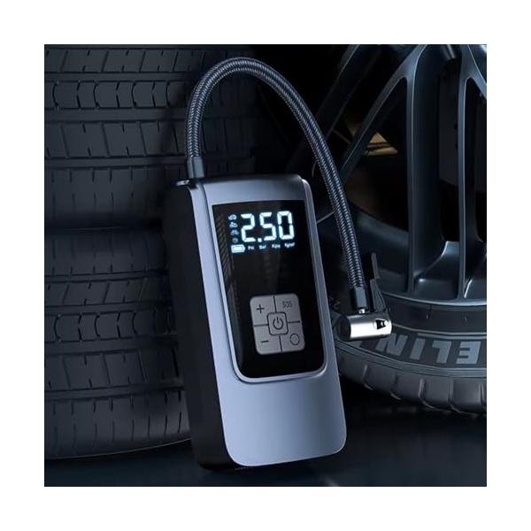 商品名: タイヤインフレーター ポータブルエアコンプレッサー - タイヤ空気圧ゲージ付き150PSIエアコンプレッサー、2000mAh充電式タイヤインフレーター電動ポンプLEDフラッシュスクリーン、自動車、モーター、バイク、ボール用ノズルセ...