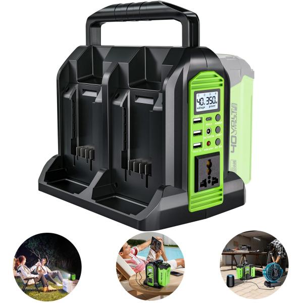 商品名: Greenworksインバーター40V用(バッテリーは含まれません)。 Power Inverter for Greenworks 40V Battery, 350W 4-Port DC 40V to AC 120V Power ...