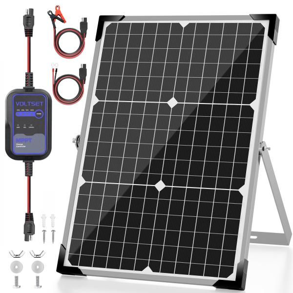 商品名:  Voltset Solar Panel Kit 30W 12V with MPPT Controller, Solar Battery Trickle Charger Maintainer, Waterproof Solar P...