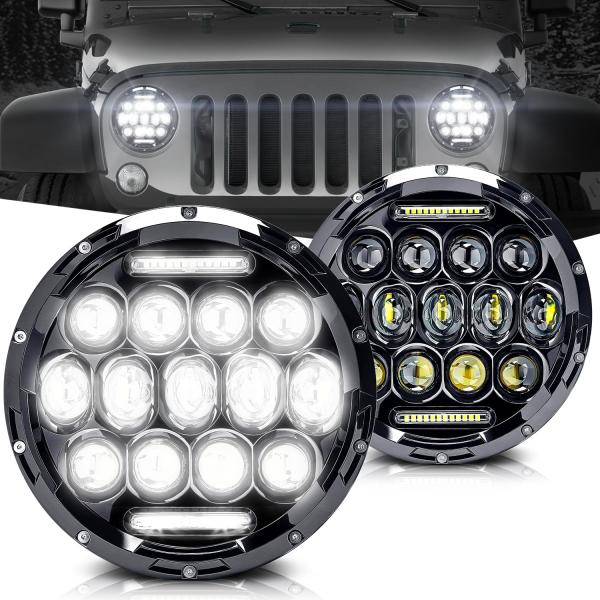 商品名:  Auto Dynasty LED DRL Headlights Assembly Compatible with 1959-2018 Jeep Wrangler JK TJ CJ Miata Hummer, Pair of He...