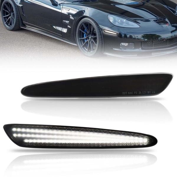 商品名:  OFFKAT Front Fender LED Side Marker Lights for Chevy Corvette C6 2005-2013, Corvette Smoked Lens Side Bumper Marke...