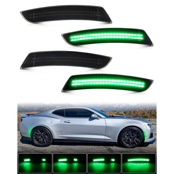 商品名:  PWOBVZ Dynamic Green LED Side Marker Lights for Chevy Camaro 2016 2017 2018 2019 2020 2021 2022 2023, Smoked Lens ...