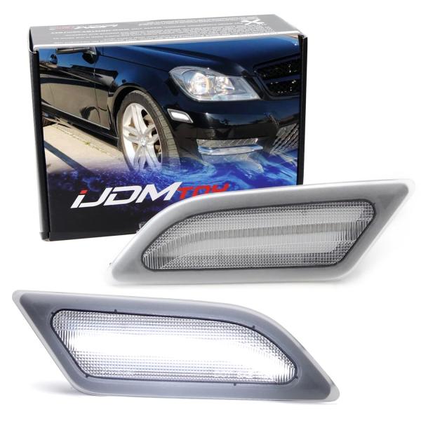 商品名:  iJDMTOY Clear Lens White Full LED Front Side Marker Light Kit Compatible With 2012-14 Mercedes W204 LCI C250 C300 ...
