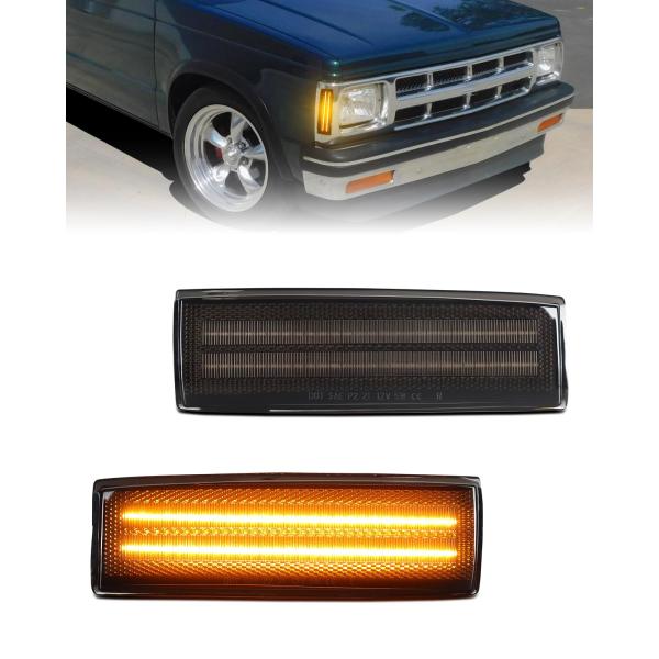 商品名:  PWOBVZ LED Side Marker Lights Assembly for 1983-1994 Chevy Blazer S10 GMC Jimmy S15，Smoked Lens Front Bumper Indic...
