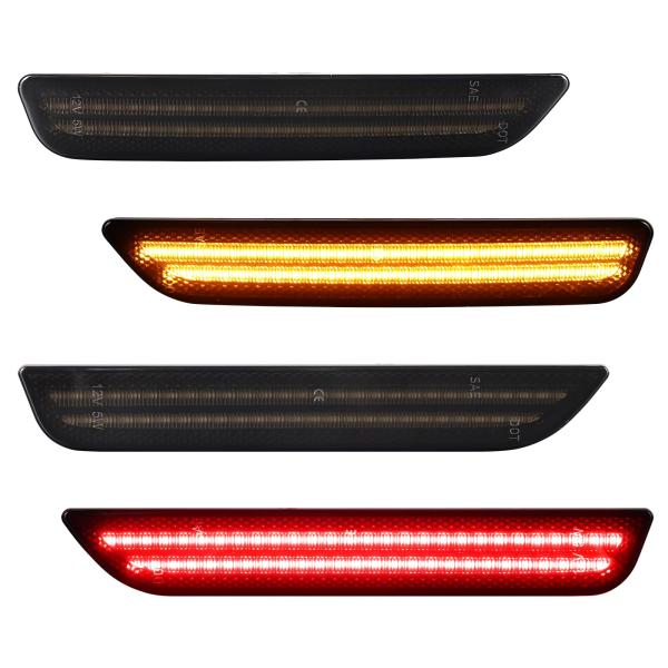 商品名:  Smoked Lens Amber Red LED Side Marker Lights for 2010-2014 Ford Mustang Front Rear Bumper Reflectors Assembly, Pac...