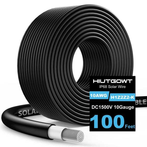 商品名: Hiutgowt 10AWG ソーラーワイヤー 100フィート、ソーラーケーブル、10ゲージ 錫メッキ銅 PVワイヤー ホームルーフ ボート マリン 自動車 RV キャンプ ソーラーパネル MPPT コントローラー - 100フィ...