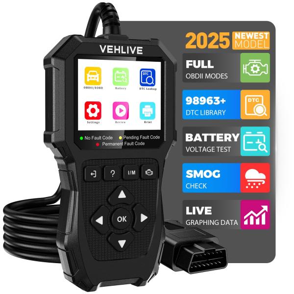 商品名:  VEHLIVE OBD2 Scanner Diagnostic Tool, Check Engine Light Car Code Reader with Reset, Battery Tester, Live Data, Fr...