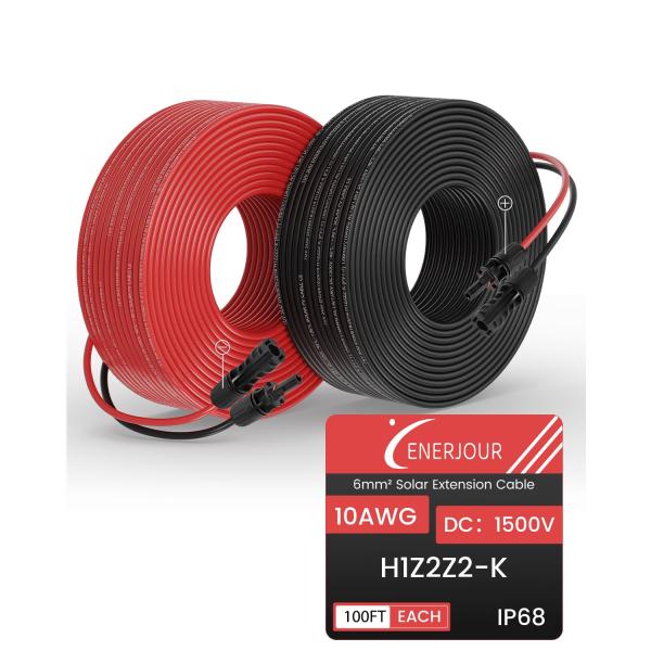 商品名: ソーラー延長ケーブル 100フィート、10AWG 6mm? ソーラーパネルワイヤー、10ゲージ錫メッキ銅PVワイヤー、防水メスとオスコネクタ付き 家庭用マリンRVソーラー太陽光発電システム用 Solar Extension Cab...