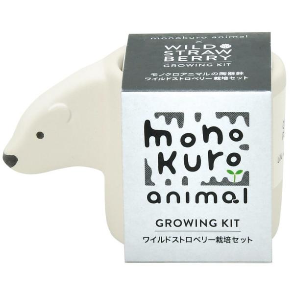 【 聖新陶芸 モノクロアニマル シロクマ ワイルドストロベリー GD-100703 栽培セットギフト インスタ映え 推し】手のひらサイズの陶器製アニマルポットでハーブを育てます。シンプル＆かわいい、白黒モノトーンの仲間たちが集まりました。控...