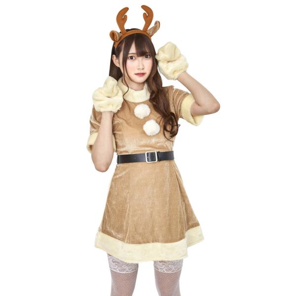 【 XM-22 ミミノエル キャンディミトントナカイ S NP パッケージなし 小さいサイズ クリスマス Xmas トナカイ コスチューム コスプレ 仮装 衣装】ベロア生地がゴージャスに写真映え。袖口が広めなので腕が細く見えます。長すぎず短...