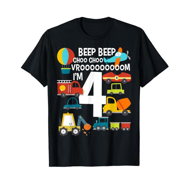 【商品概要】Perfect 4th Birthday Beep Beep Choo Choo Vrooooom I'm 4 transportation vehicles trains cars airplane hot air ballo...
