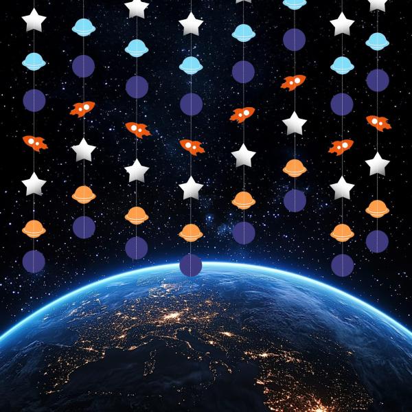 【商品概要】ロケット&amp;惑星のデザイン:このガーランドは、ロケット、惑星、星、円など、宇宙をテーマにしたデザインが特徴で、宇宙愛好家や宇宙の不思議を愛する子供たちに最適です。高品質の紙素材:高級紙で作られており、耐久性と長期間の使用を...