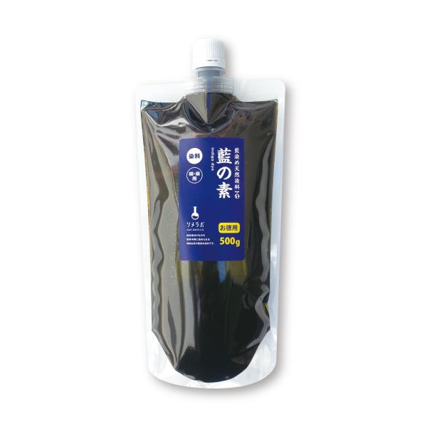 【商品概要】商品名：藍の素（液体濃縮タイプ藍染めリキッド）内容量：100g／500g（2サイズ展開）使用素材：天然インド藍（合成染料不使用）還元成分：消石灰・ブドウ糖・水酸化ナトリウム・ハイドロサルファイト（化学還元剤を極限まで抑制）使用方...
