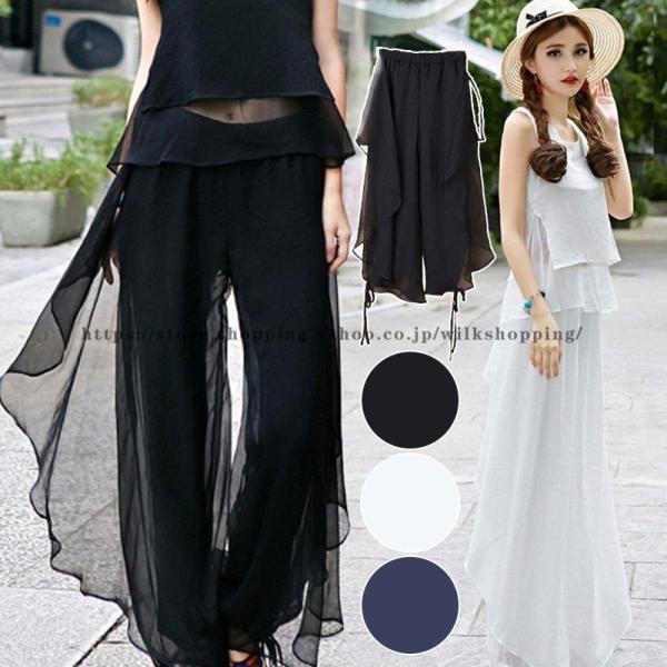 大のひらひらパンツが３色揃ってリニューアル！裾を絞れるワイドパンツです。軽やかな薄手のシフォン素材。ウエストは総ゴム仕様となっており、履き心地快適！ヨガやレッスン着、ダンス衣装、流行りのコンテンポラリーダンスにも大！透け感が気になる方はイン...