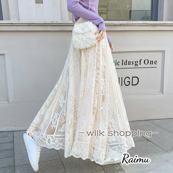 【商品説明】◎大きめのレースがメルヘンな印象の総レースのロングスカート。◎Aラインが脚を長く美しく見せてくれるので、スタイルアップ効果抜群です。◎カジュアルにもきれいめにも着られて1枚あると超便利。◎気になる太ももやふくらはぎを隠して華奢見...