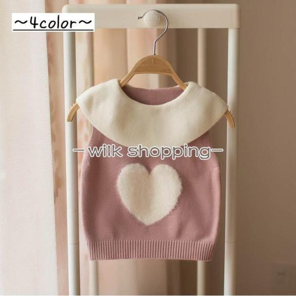 ハートのデザインが可愛い、襟つきニットベストです。【素材について】綿混【カラーについて】生産ロットにより柄の出方や色の濃淡が多少異なる場合がございます。お使いのモニターや撮影時の光の加減などにより画像と実際の商品のカラーが若干異なる場合もご...
