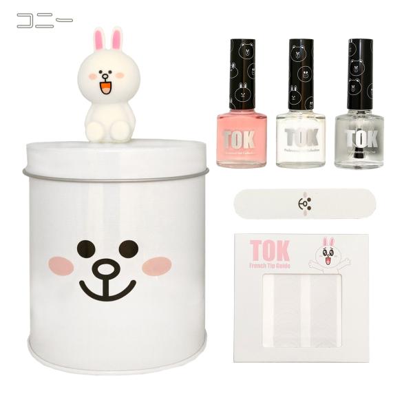 ・特別限定品、無くなり次第終了、最初で最後です。・TOKと韓国ラインフレンズの限定コラボ商品。・かわいいキャラクターの缶にネイル用品が詰まったお得なセット。・マルチコート（ベース＆トップ）1個、ネイルカラー2個、ネイルファイル1個、ネイルシ...