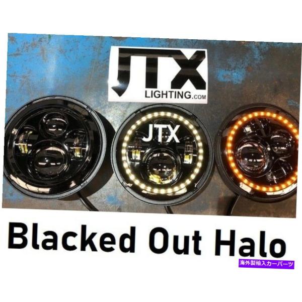 USヘッドライト JTX 7 "LEDヘッドライトが明らかにされたHalo Fit Land Roverシリーズ1 2 2 2 3 JTX 7" LED Headlights Plain Blacked Out Halo fit Land ...