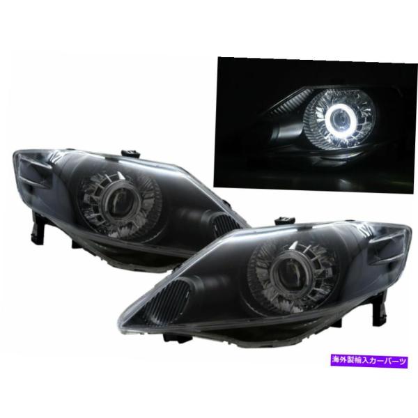 USヘッドライト FIT / ARIA GD6 MK1 04-07 4DガイドLED HALOプロジェクターヘッドライトBK for Honda LHD Fit/Aria GD6 MK1 04-07 4D Guide LED Halo Pr...