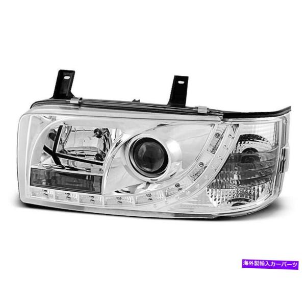 USヘッドライト Forlygter LED DRL SE EFTER VW T4 90-03トランスポーターDagslys Chrome ForsEnd Forlygter LED DRL Se efter VW T4 90-03 TRA...