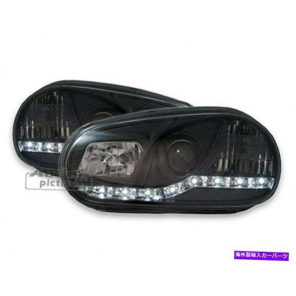 USヘッドライト Juego de Faros Optica Marcha Diurna LED VWゴルフ4 IV 1997-2003日光Negro LP Juego de Faros Optica Marcha Diurna LED V...