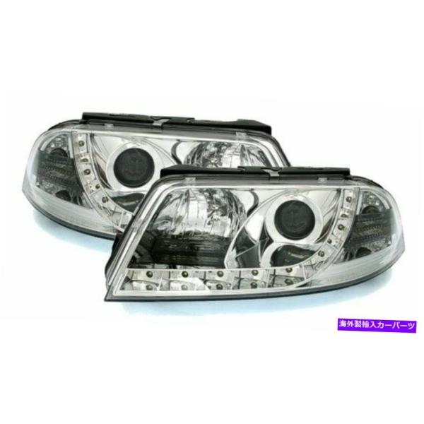 USヘッドライト Hovedlyskastere LED DRL Innvendig for VW Passat 3bg 00-05 Chrome Grati LPVWD8WN Hovedlyskastere LED DRL Innvend...